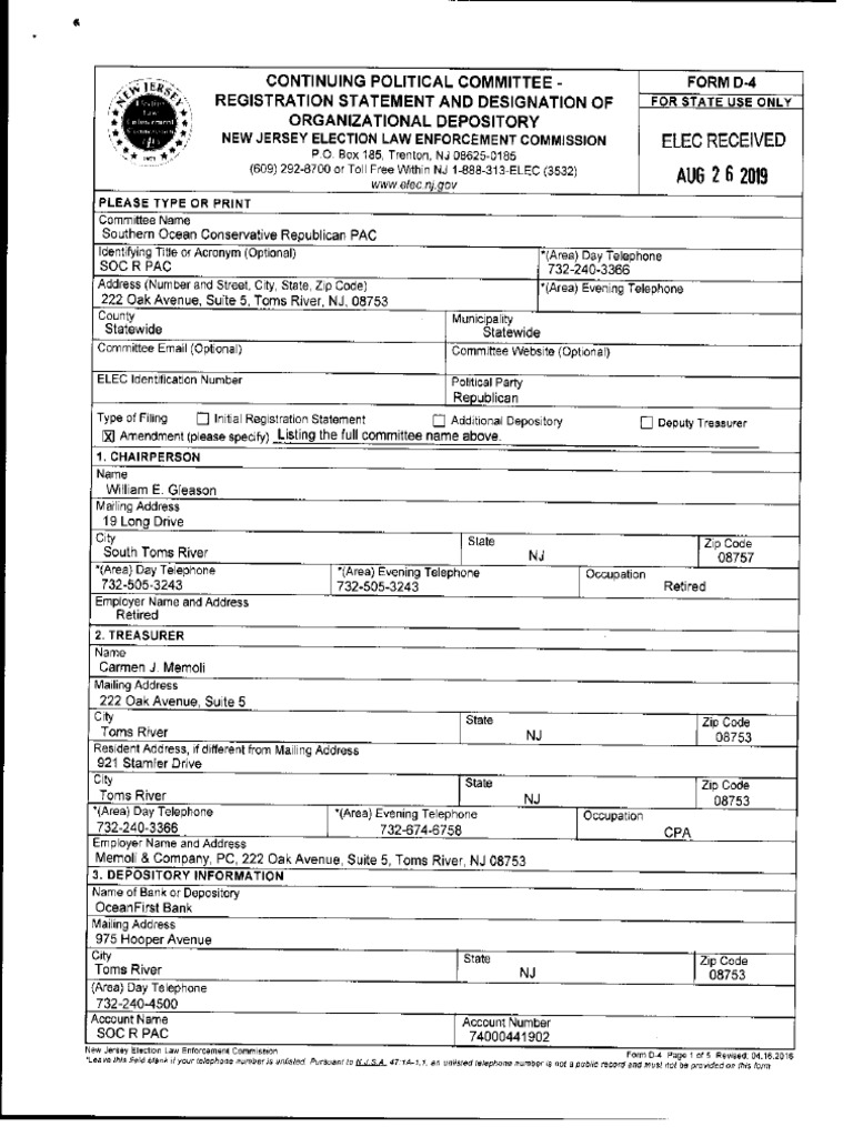 NJ Election Law Enforcement Commission (ELEC) Filing by Southern Ocean ...