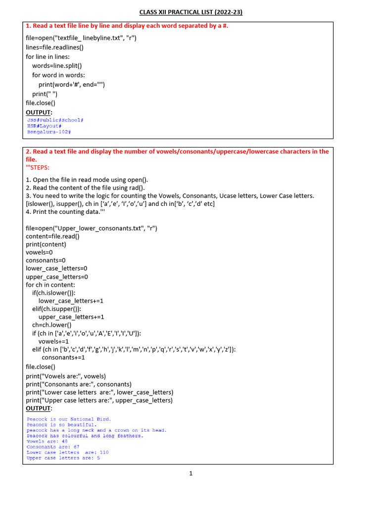 Class Xii Computer Science Practical Programs - 2022-23 2 | PDF ... Class Xii Computer Science Practical Programs - 2022-23 2 | PDF ...