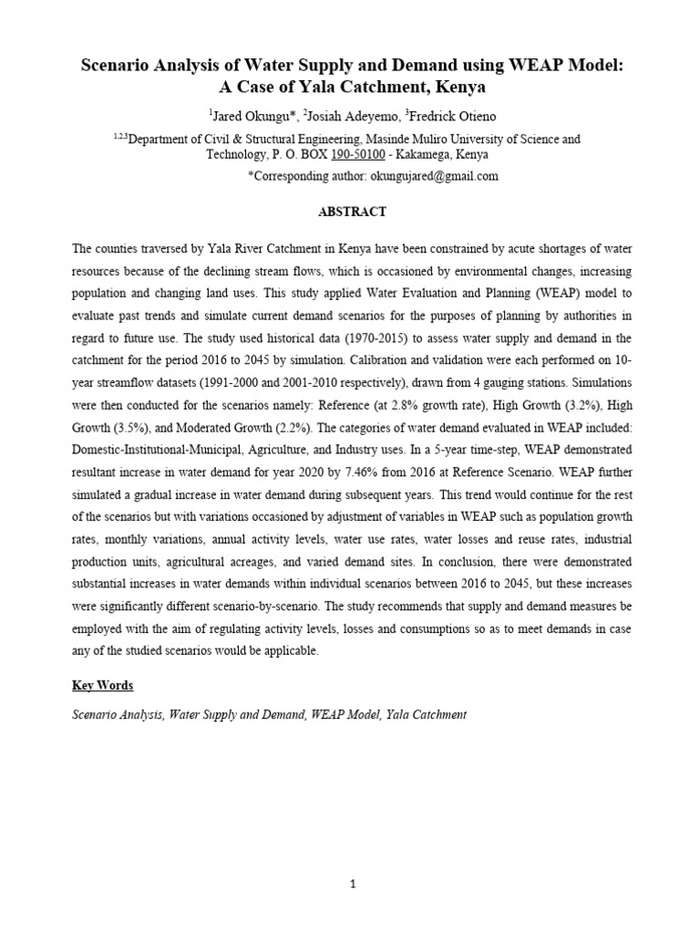 Scenario Analysis of Water Supply and Demand Using WEAP Model - Jared Okungu | PDF | Decision ...