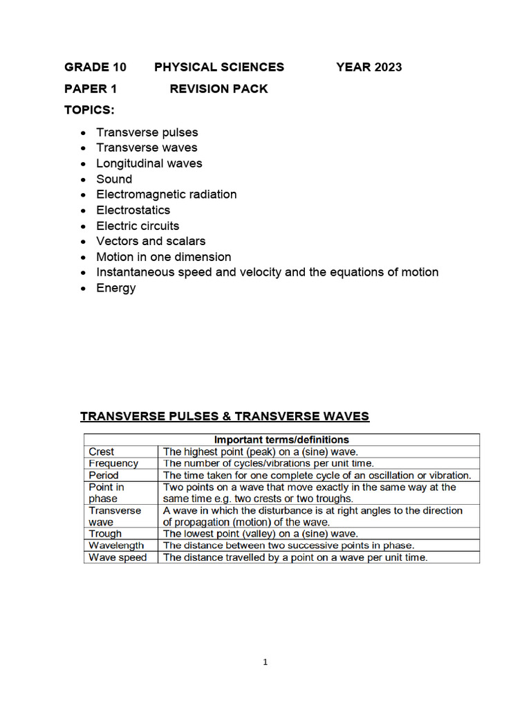 Grade 10 Physical Sciences Q&A Guide | PDF