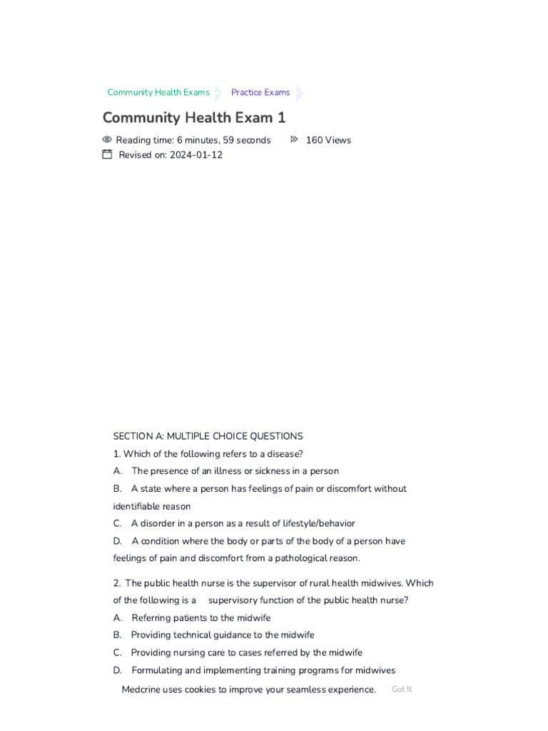 Community Health Exam 1 | Download Free PDF | Health Care | Nursing