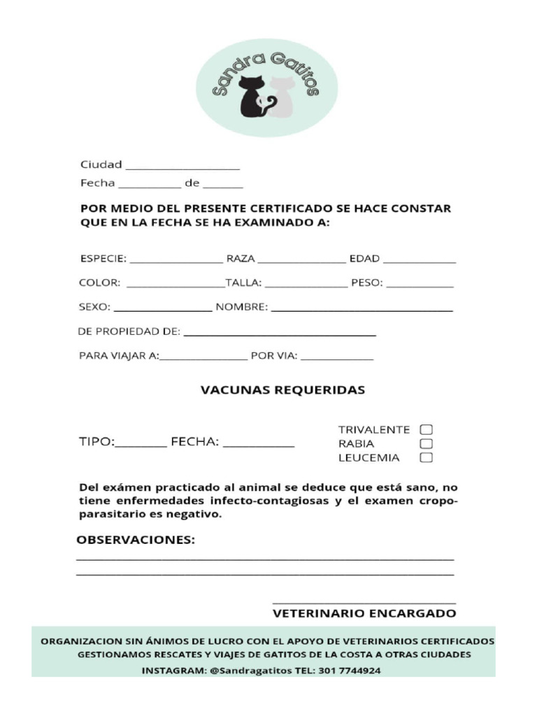Certificado Veterinario Sandra | PDF Certificado Veterinario Sandra | PDF