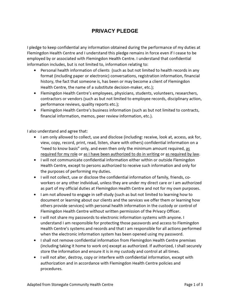 Privacy Pledge | PDF | Confidentiality | Employment