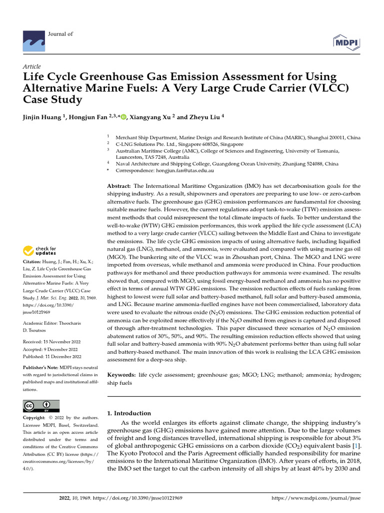 PA-005-Alternative Marine Fuels A Very Large Crude Carrier (VLCC) Case Study | PDF | Life Cycle ...