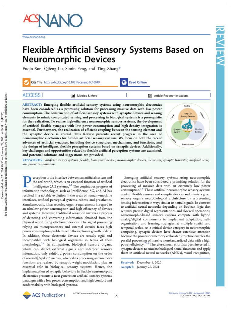 2021 - Flexible Artificial Sensory Systems Based On Neuromorphic Devices | PDF | Field Effect ...