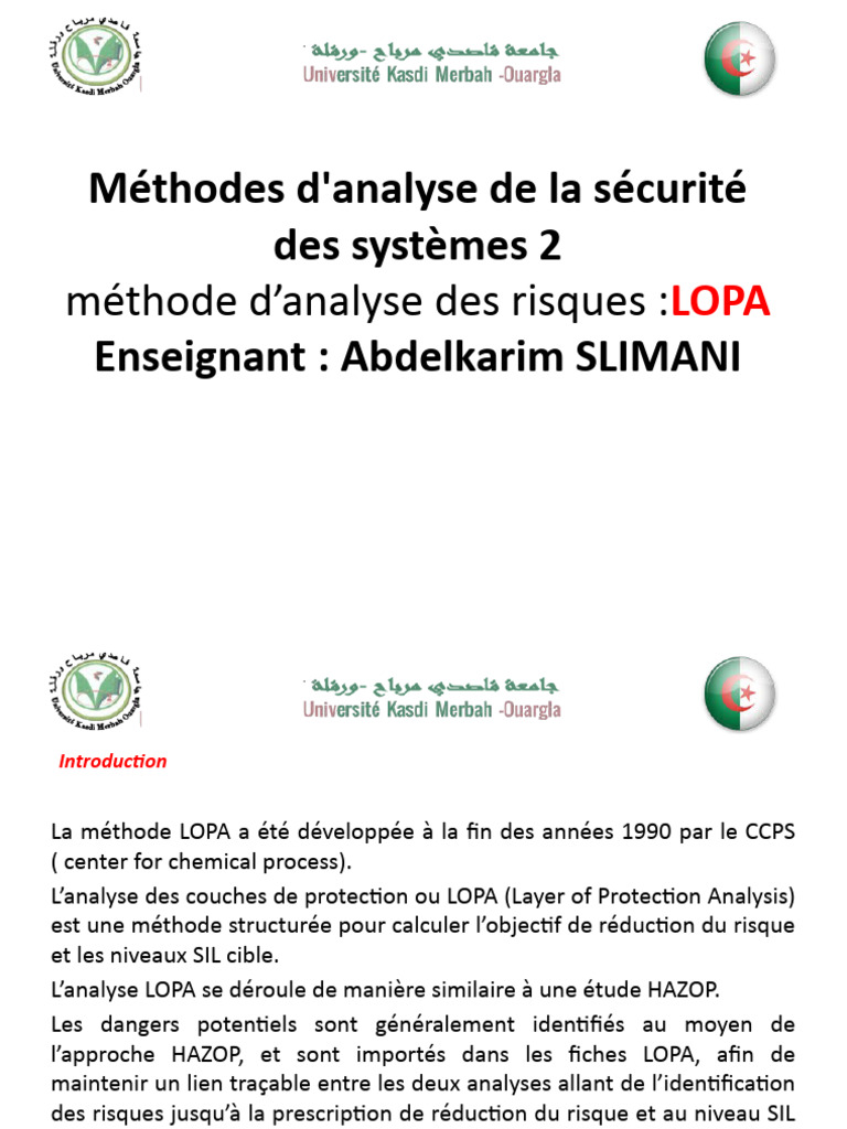 Chapitre 03 - Methode D - Analyse de Risques LOPA (Enregistrement Automatique) | PDF | Risque ...