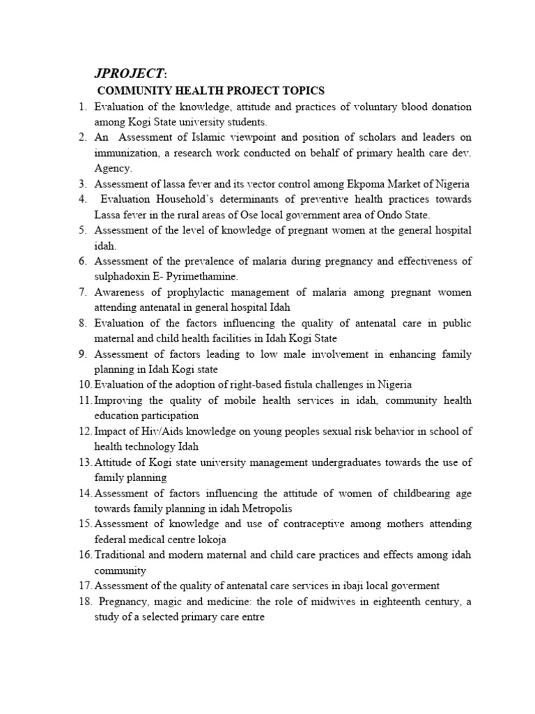 Community Health Project Topics in Nigeria | PDF | Maternal Death ...