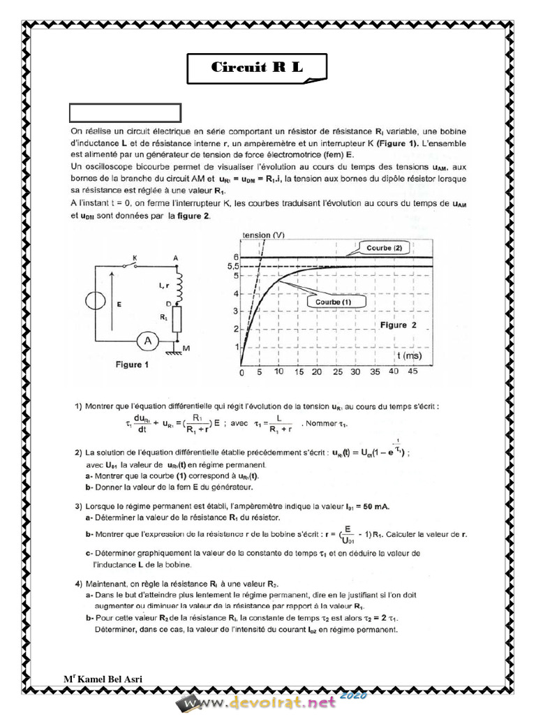Série D'exercices N°6 - Sciences Physiques - Circuit RL - Bac ...