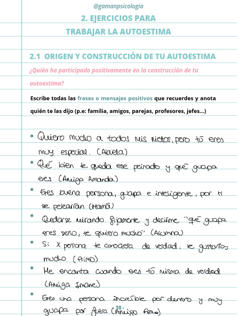 Ejercicios Autoestima | PDF