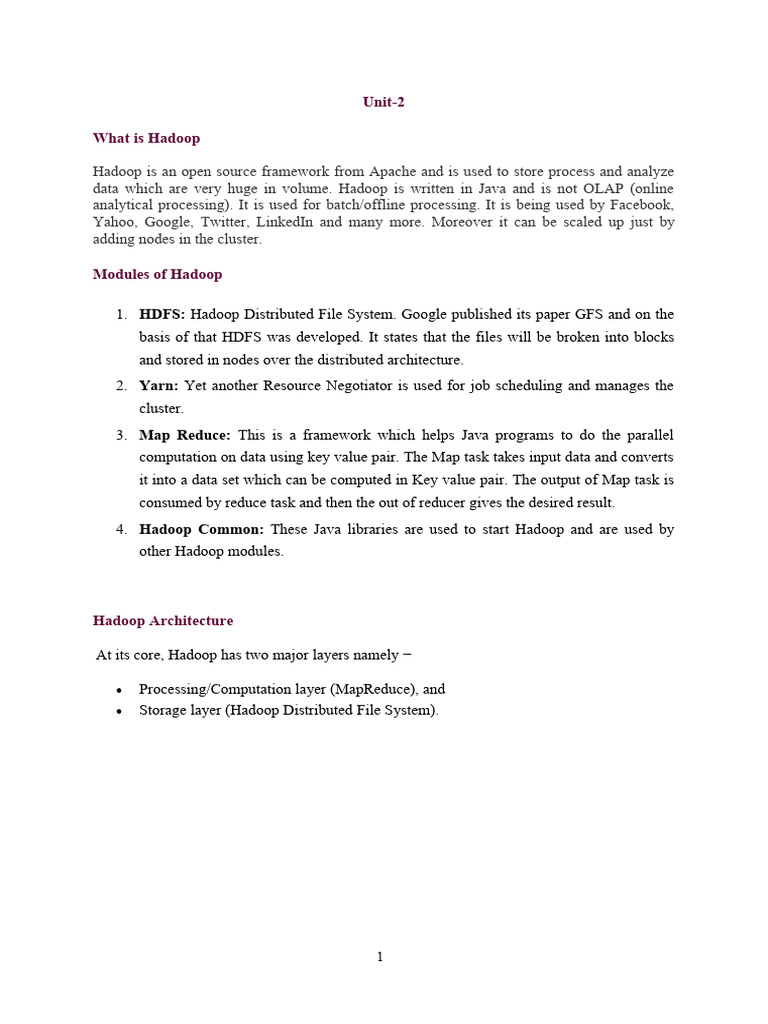 Unit 2 Hadoop Hdfs Hadoopecosystem Pdf Apache Hadoop Map Reduce