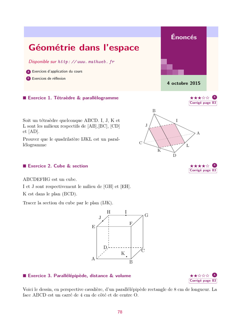 Exercices de géométrie dans l'espace | PDF | Triangle | Tétraèdre