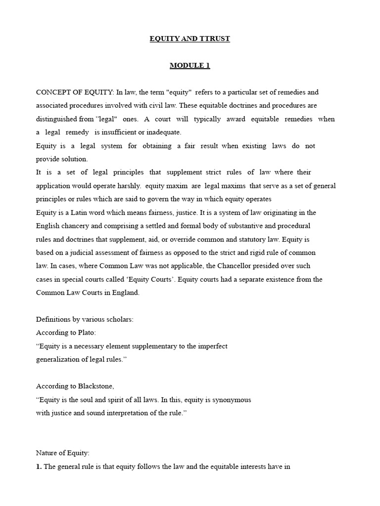 Equity and Trust Mod 1 | PDF | Equity (Law) | Legal Remedy
