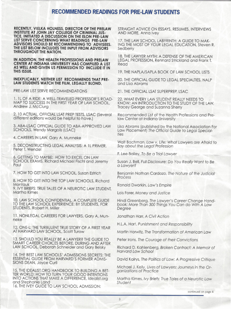 Recommended Readings For Pre-Law Students | PDF