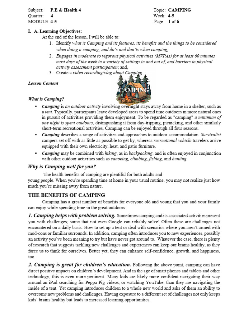 Benefits and Basics of Camping | PDF | Tent | Camping