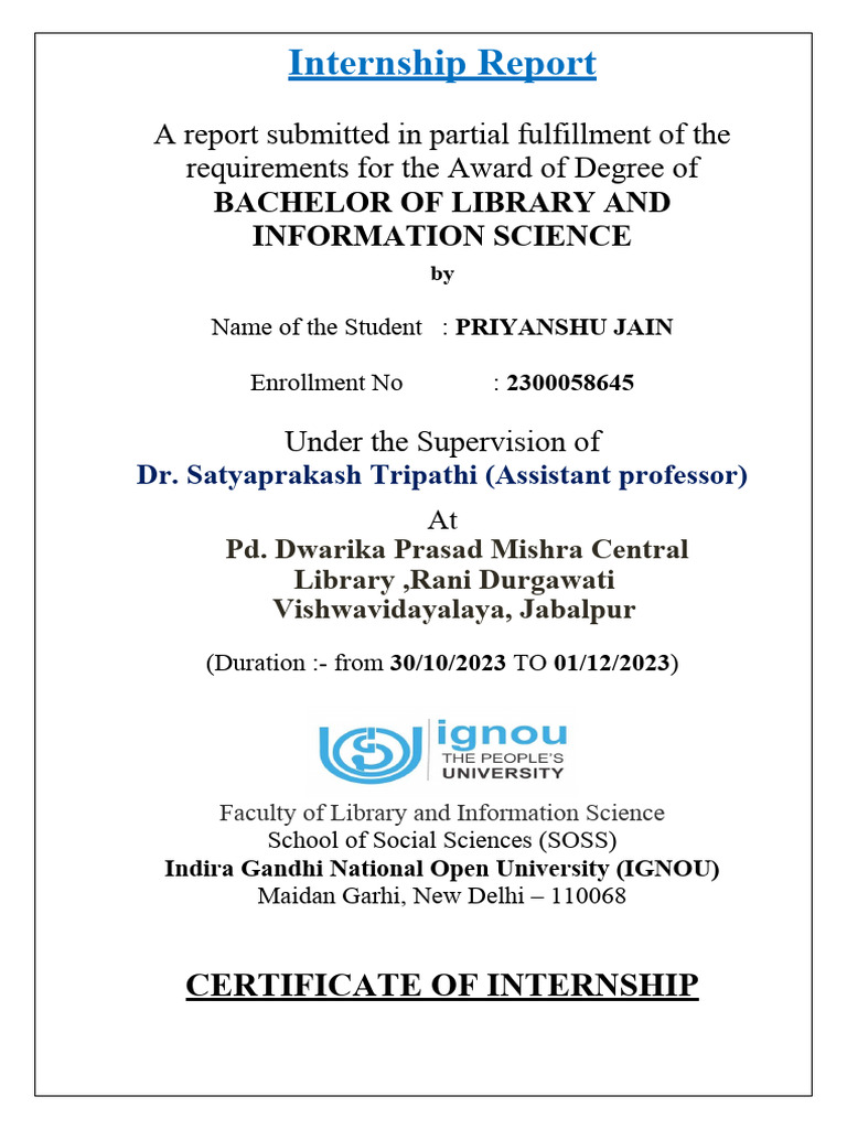 Internship Report | Download Free PDF | Libraries | Information Science