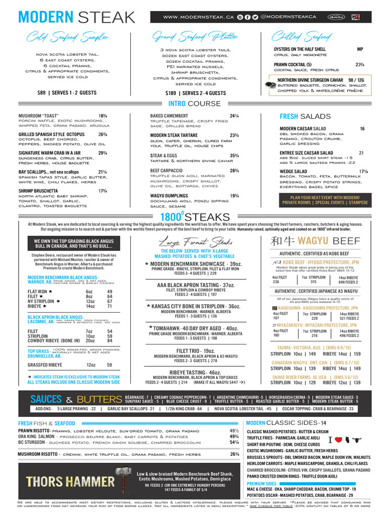 MODERN STEAK MENU WINTER 2023 SA For Web | PDF | Beef | Steak