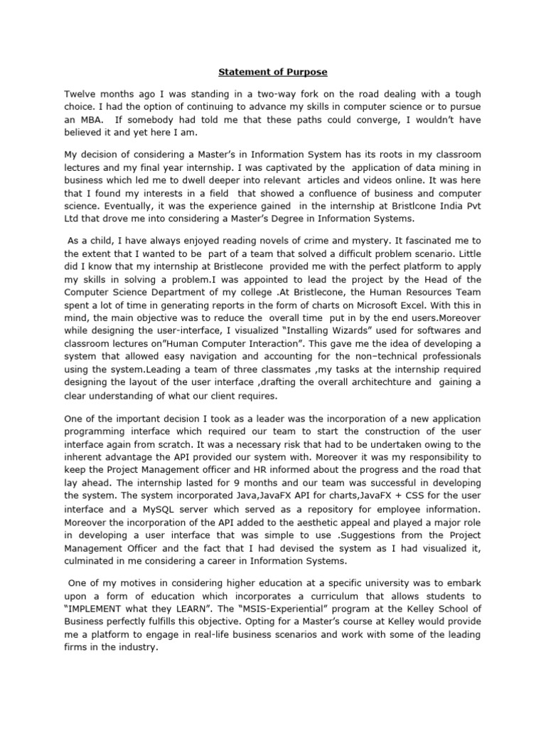Statement of Purpose-IU Bloomington Kelley School of Business | PDF | Computing