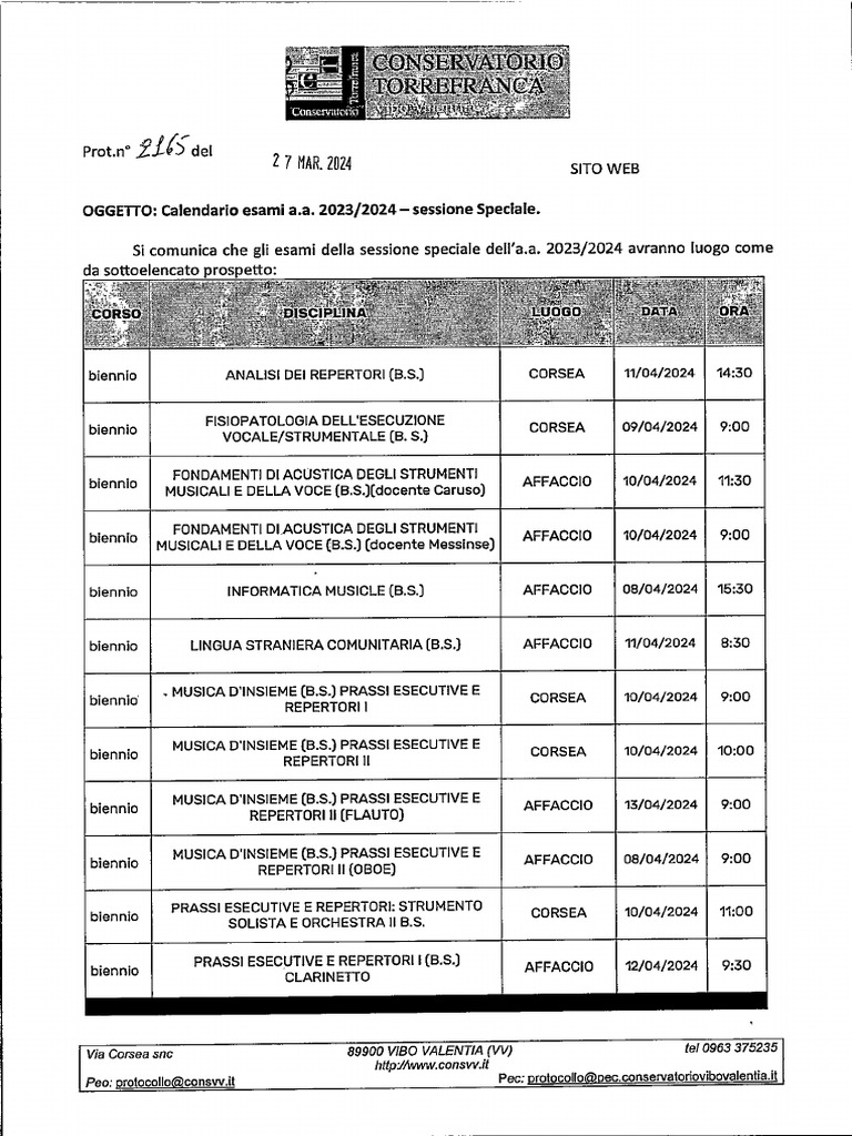2165 Calendario Esami Sessionespeciale | PDF