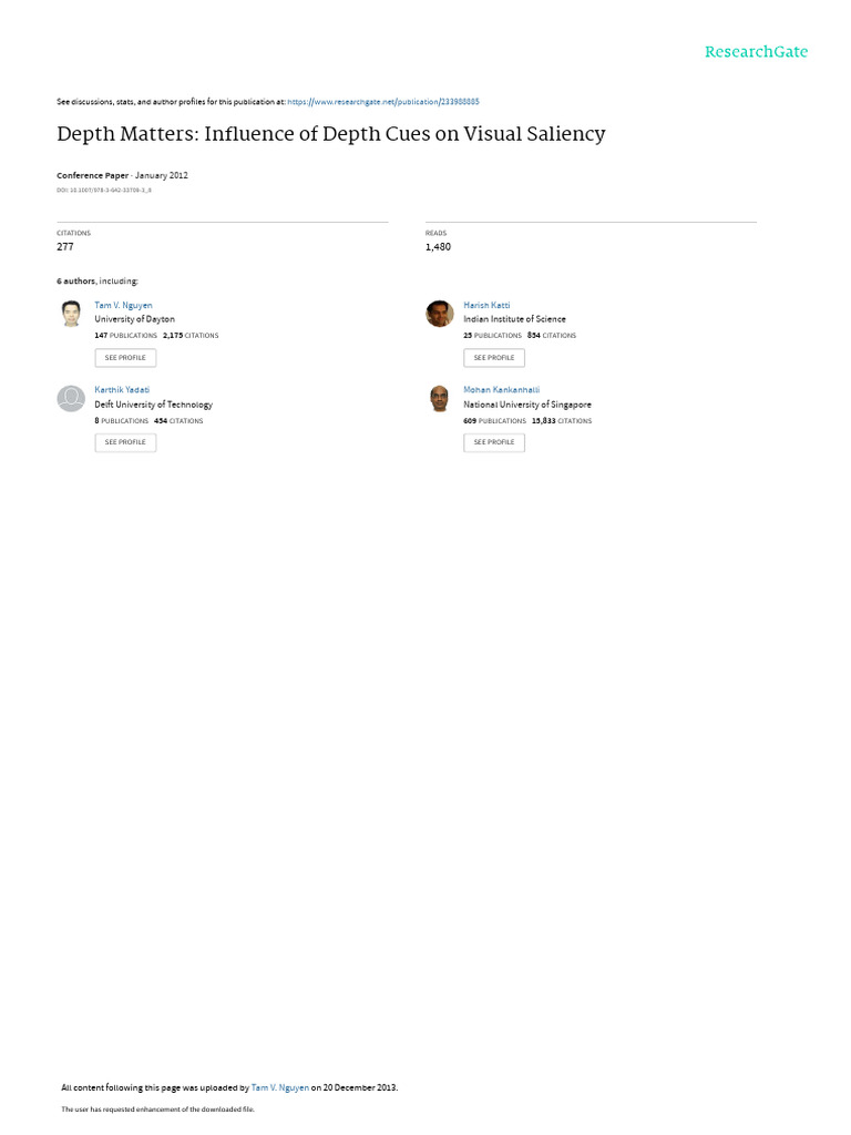 Depth Matters Influence of Depth Cues On Visual Saliency - Tam v. Nguyen | PDF | Receiver ...