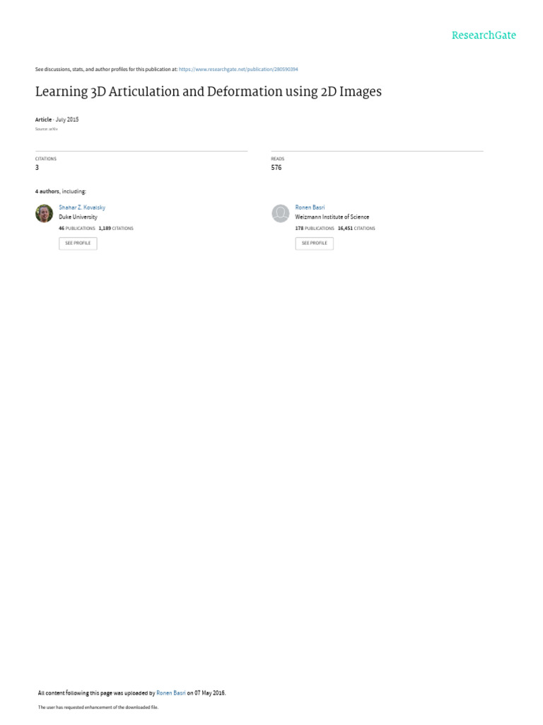 Learning 3d Articulation And Deformation Using 2d Images Shahar Z Kovalsky Download Free