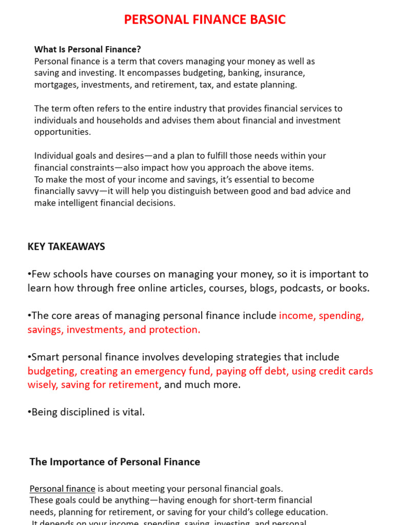 7-Personal Finance Basic | PDF | Debt | Personal Finance