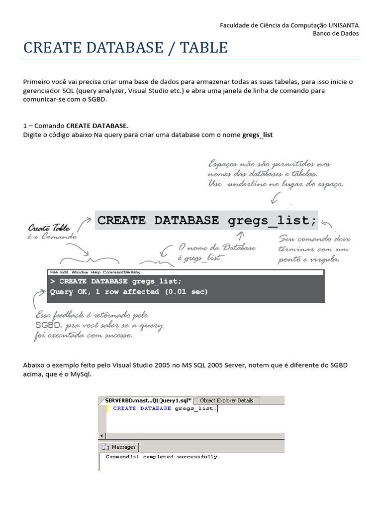 Comando CREATE TABLE em SQL | PDF | Byte | Tabela (banco de dados)