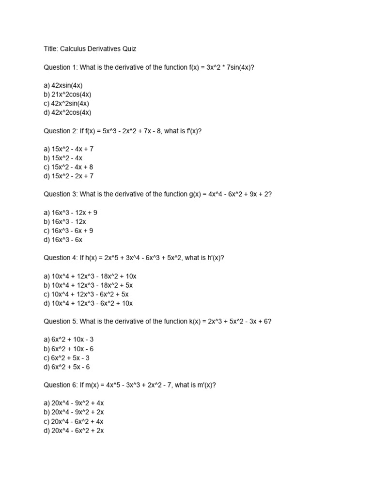 Calculus Derivatives Practice Pdf