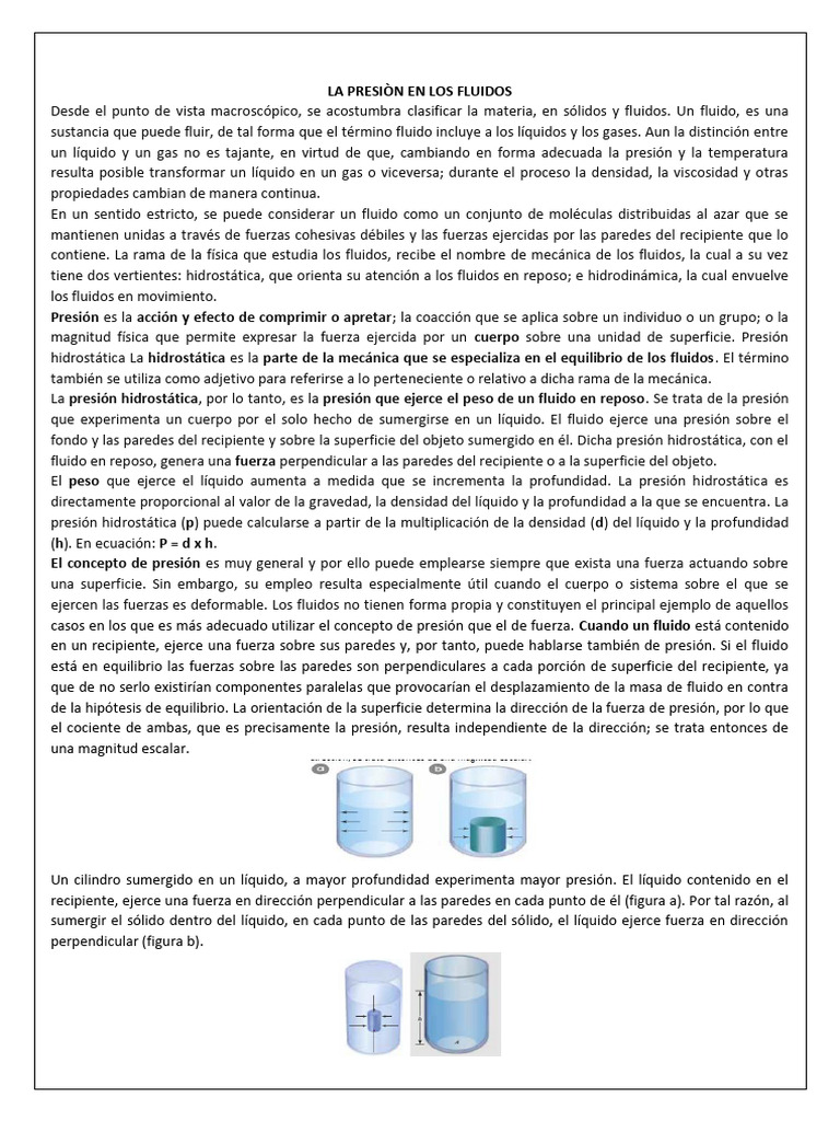 Presión Hidrostática en Fluidos | PDF | Presión | Fluido