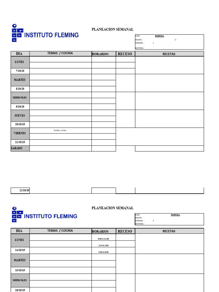 Planificación Culinaria Chef Marcell | PDF | Postres | Alimentos