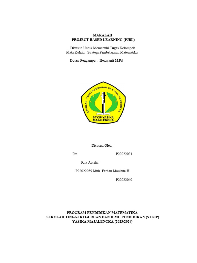 Konsep Project-Based Learning dalam PjBL | PDF