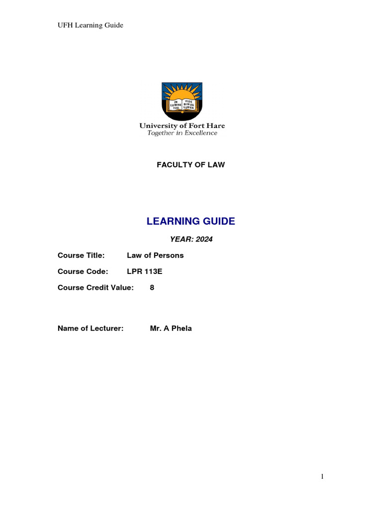 Law of Persons Learning Guide 2024 Phela | PDF | Learning | Plagiarism