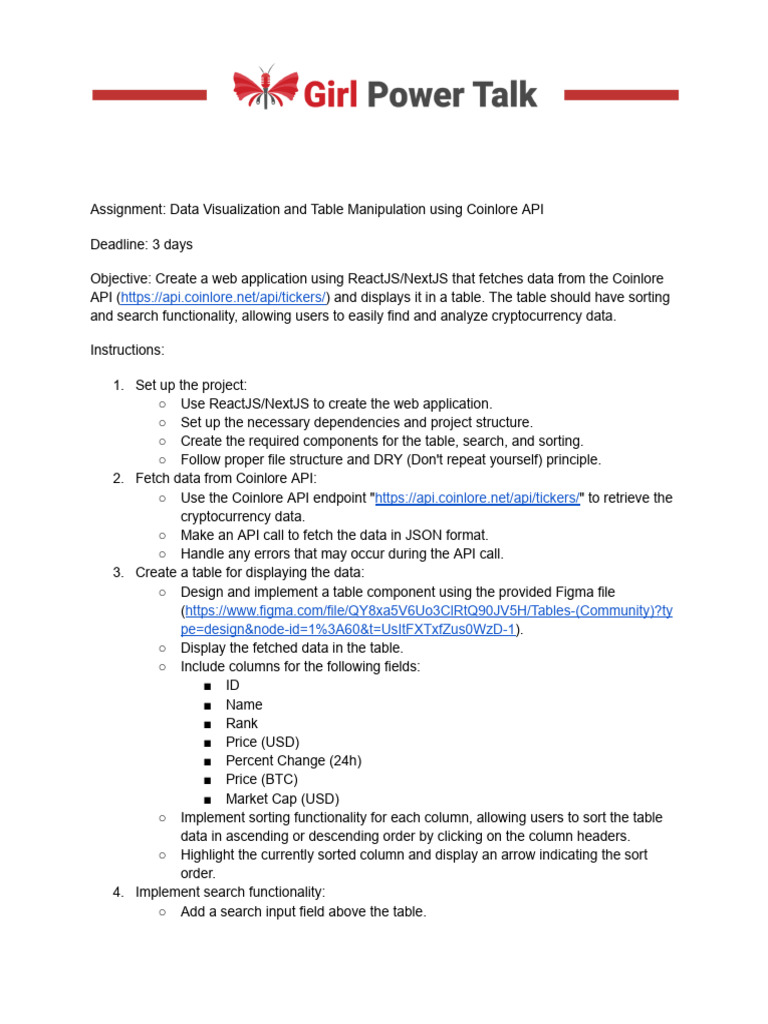 Girl Power Talk Frontend Developer Assignment | PDF | Databases | Computing