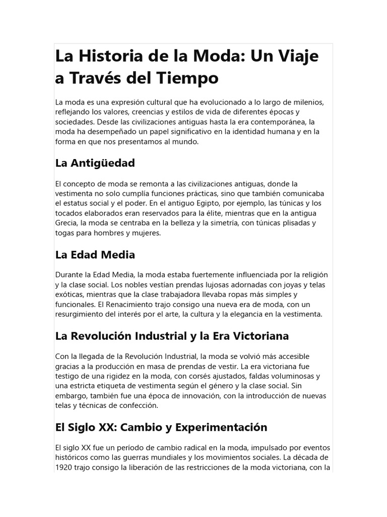 Resumen Corto Historia de La Moda | PDF | Moda | Ropa