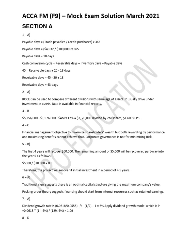 f9 Answer-Mock-Exam-F9 | Download Free PDF | Financial Capital | Cost ...
