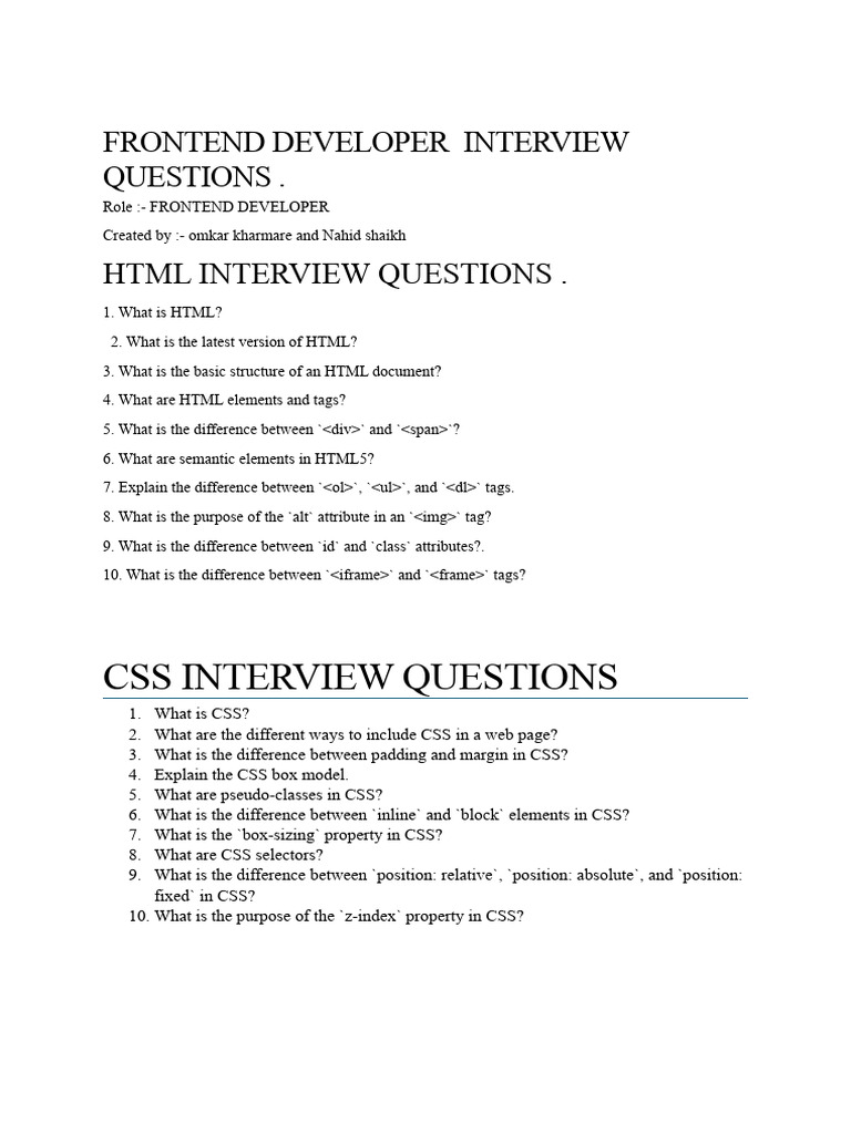 Frontend Development Interview Question | PDF | Html Element | Java Script Frontend Development Interview Question | PDF | Html Element | Java Script