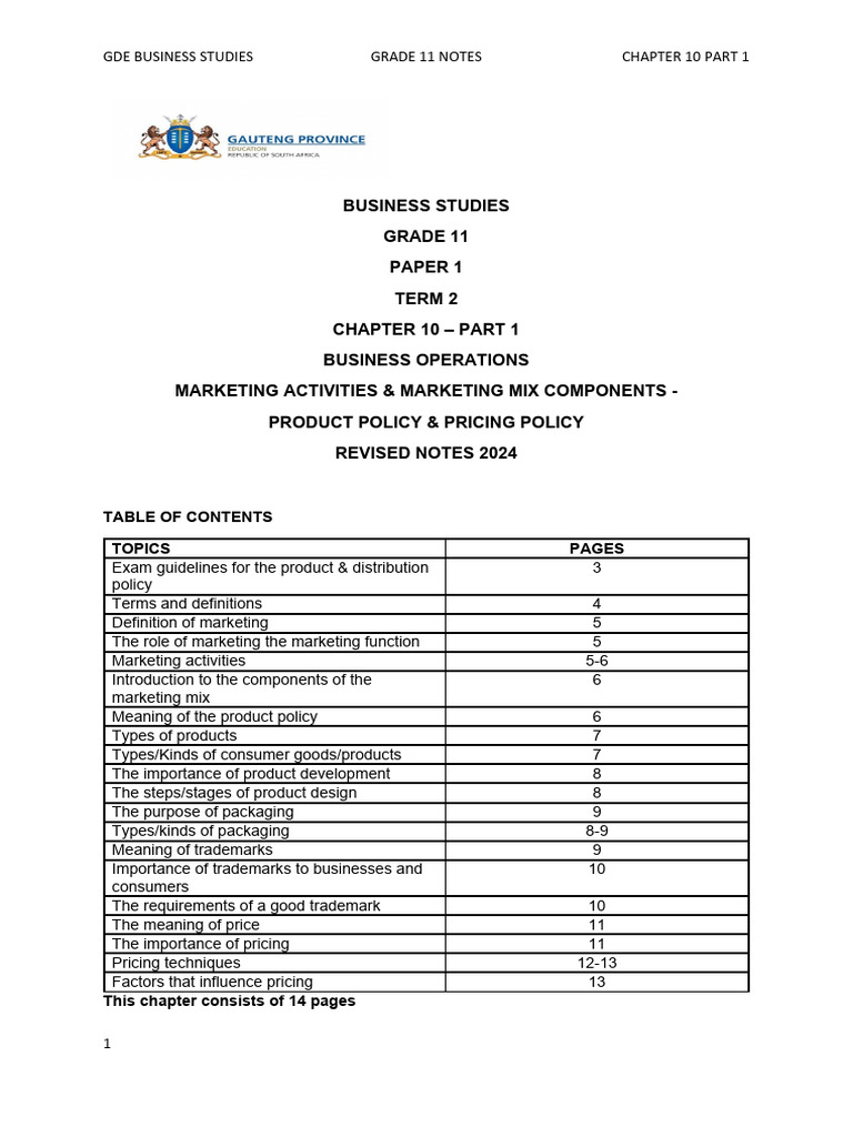 Grade 11 Marketing Function Overview | PDF | Pricing | Marketing