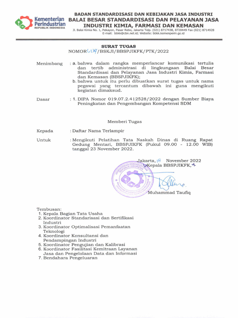 6274 - Surat Tugas Pelatihan Tata Naskah Dinas An Mangala Tua Marpaung DST | PDF
