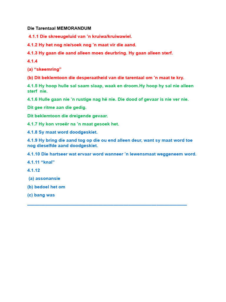 Die Tarentaal Memo | PDF