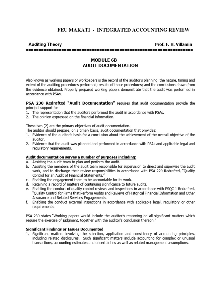 AT Module 6B Audit Documentation T2AY2324 | PDF | Audit | Auditor's Report