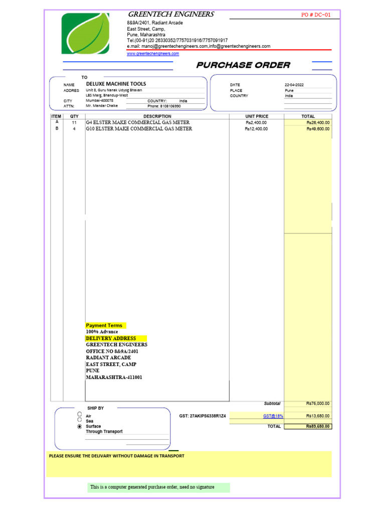 PO-001 DT 22-04-2022 | PDF