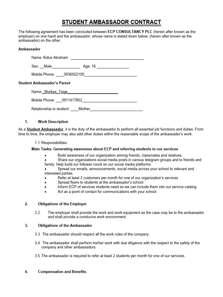 Student Ambassador Contract Agreement | PDF | Social Media | Popular ...