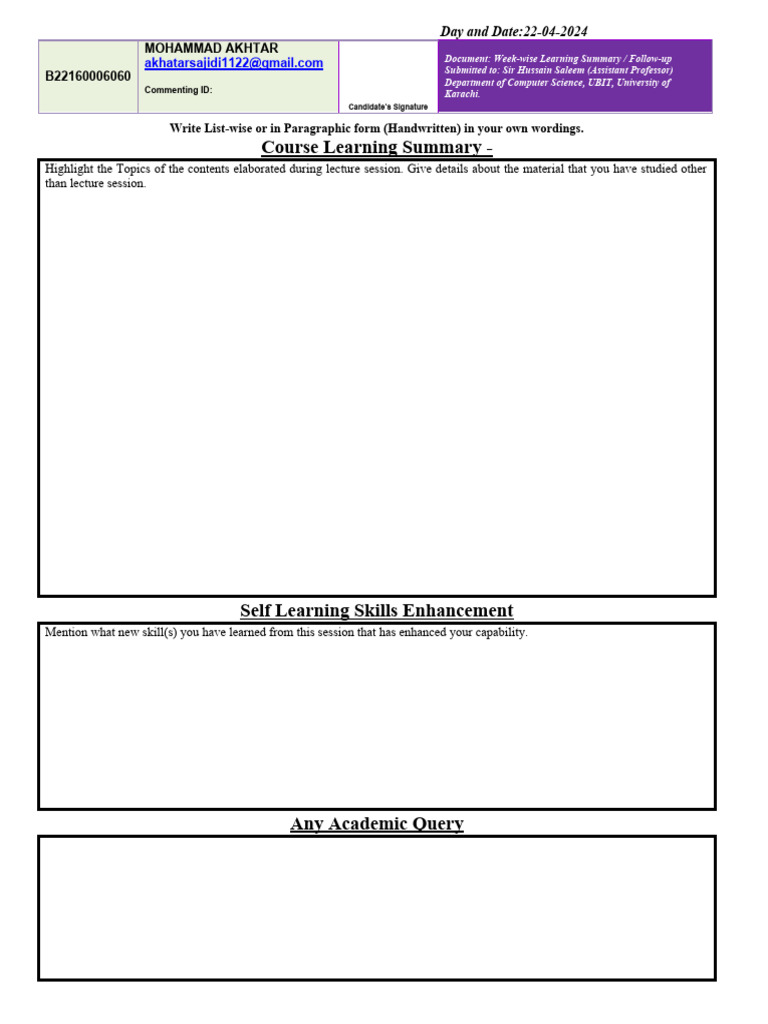 Week-wise Learning Summary Report | PDF
