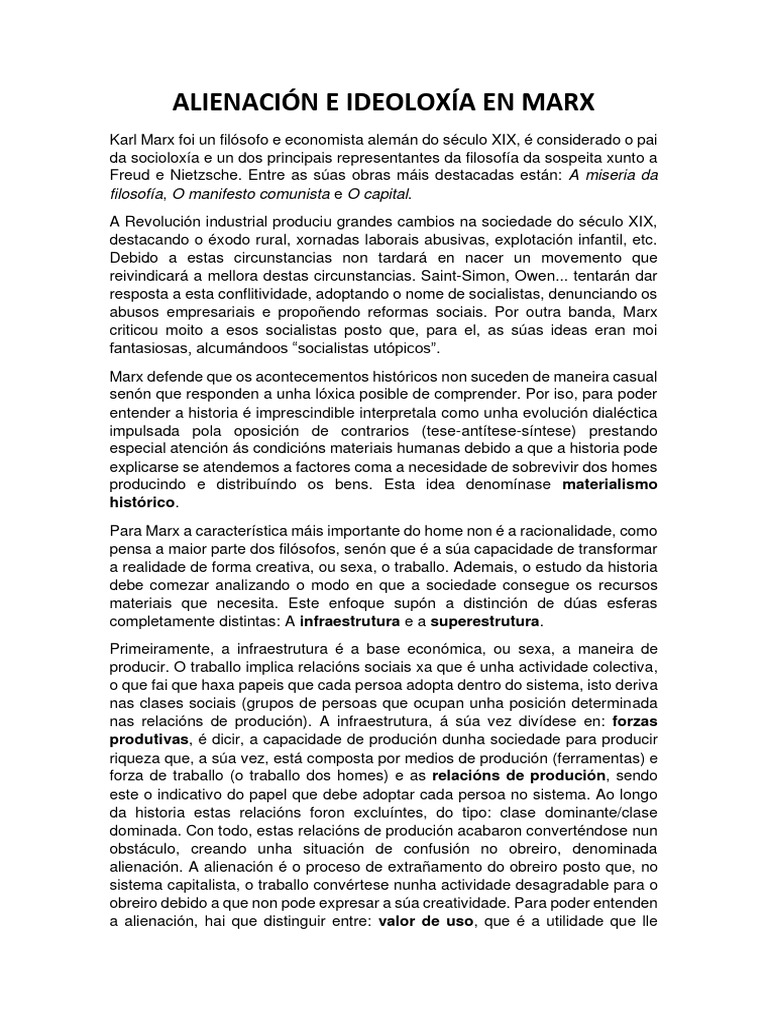 Alienación e Ideoloxía en Marx | PDF