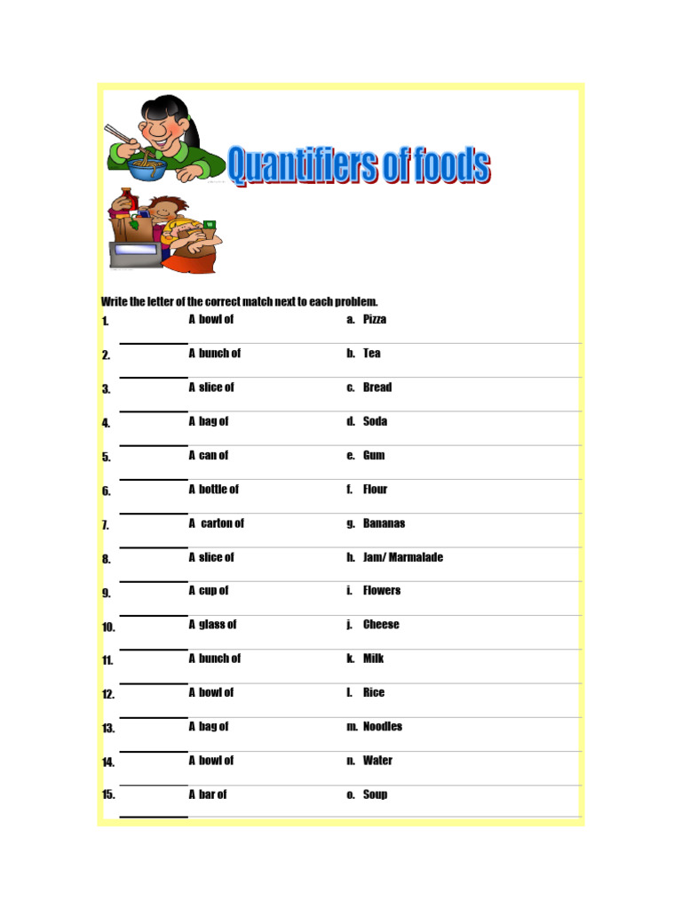 Quantifiers of Food and Drinks Fun Activities Games Icebreakers ...