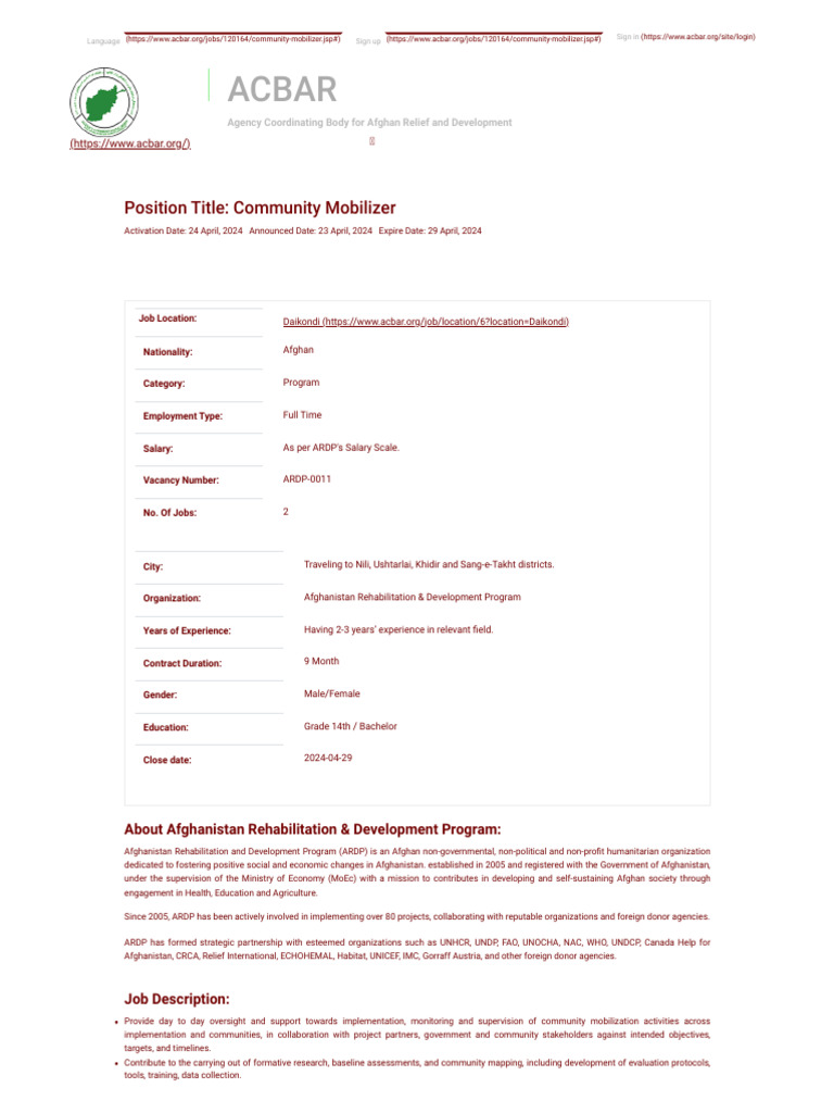 ACBAR - Community Mobilizer | Download Free PDF | Community | Communication