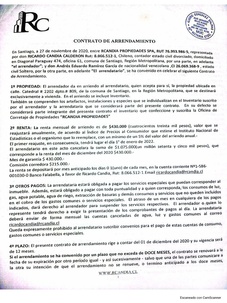 Contrato de Arriendo Notariado | PDF