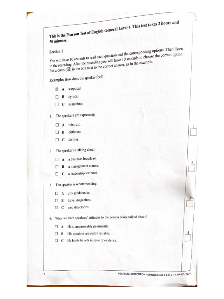 Test of English General Level 4. This Test Takes 2 Hours and | PDF