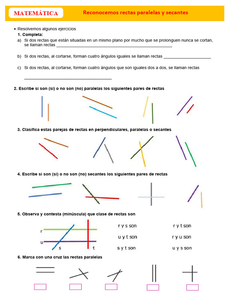 D2 A1 FICHA MAT. Reconocemos Rectas Paralelas y Secantes | PDF