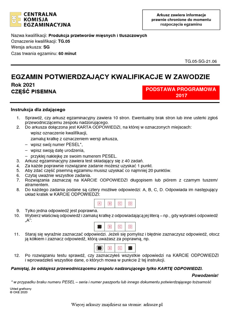 Tg05 2021 Czerwiec Egzamin Zawodowy Pisemny | PDF