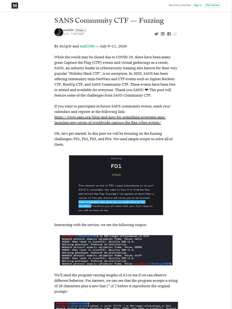 Sans Community CTF - Fuzzing. by 5n1p3r and Malcom - July 9-11 - 2020 - by Malcom - Jul - 2020 ...